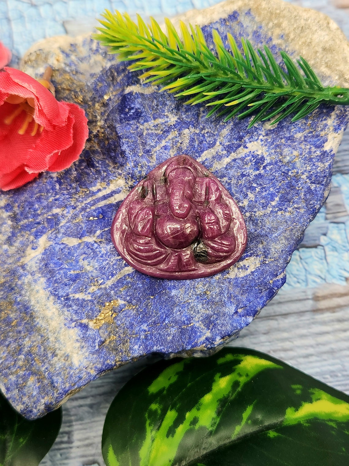 Lord Ganesh Carved Ruby Gemstone for Pendant or Jewelry Making - A ...