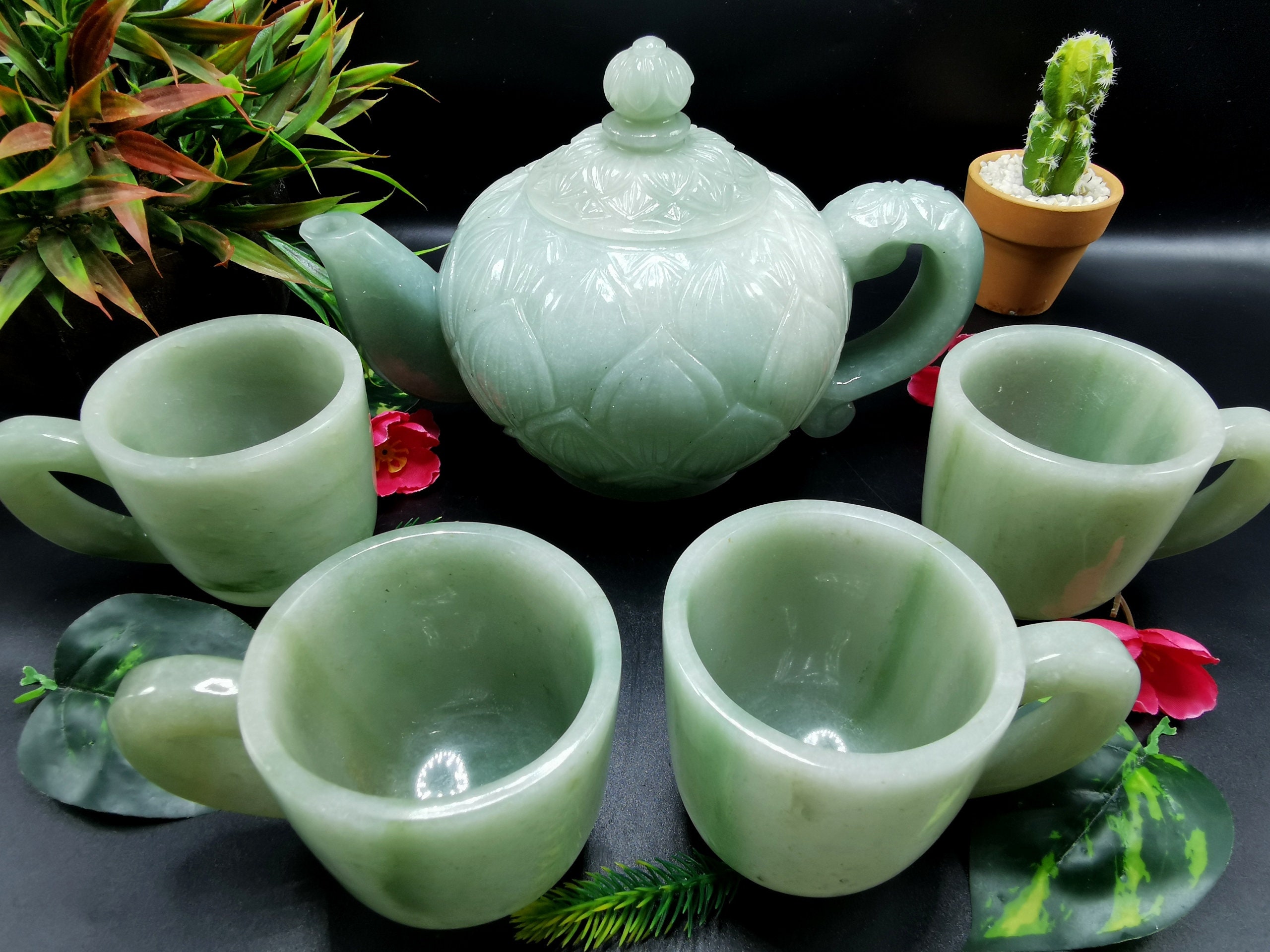 Natural Green Aventurine Tea Set Exquisite Carving of a Tea - Etsy