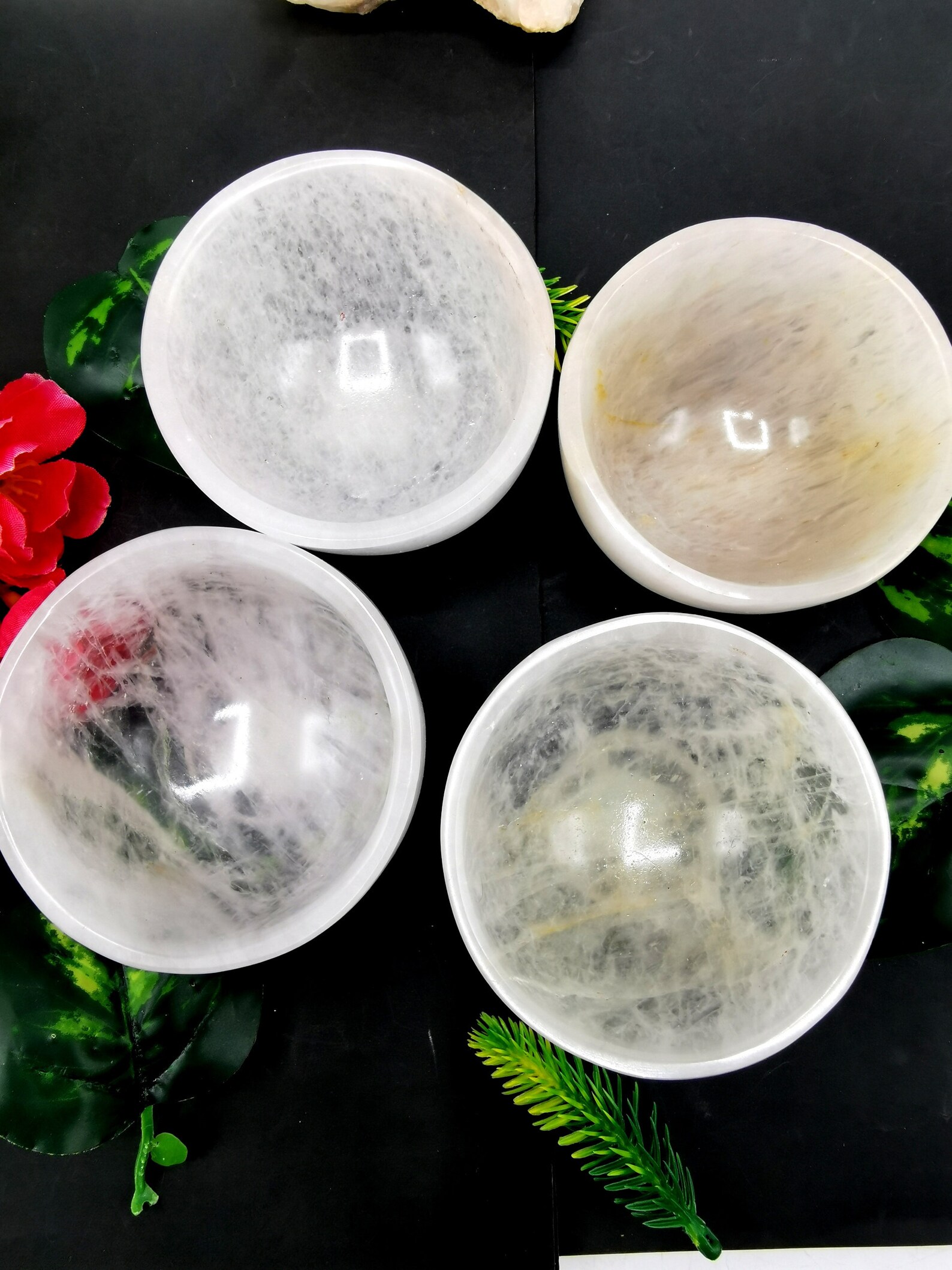 Beautiful White Quartz Hand Carved Bowls - 3 Inches Diameter and 170 ...