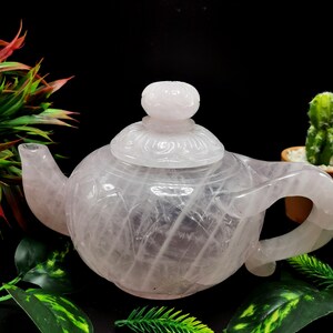 Rose Quartz Tea Set - Exquisite Carving of a Tea Kettle and 4 Tea Cups ...