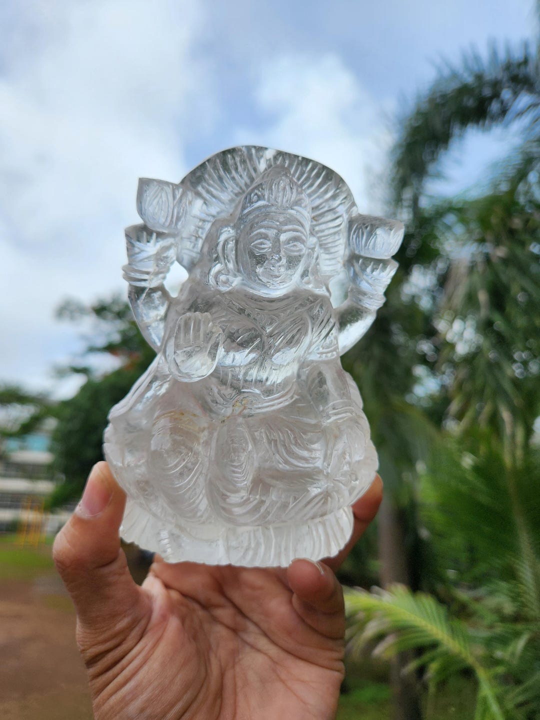 Clear Quartz Goddess Laxmi Carving – Hand-carved Hindu Statue, 4.5 Inch ...