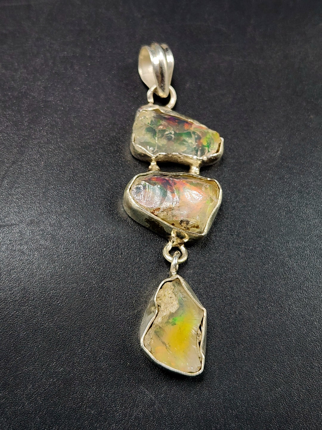 Ethiopian Opal Rough Triple Stone Pendant: A Tryst With Earth's ...