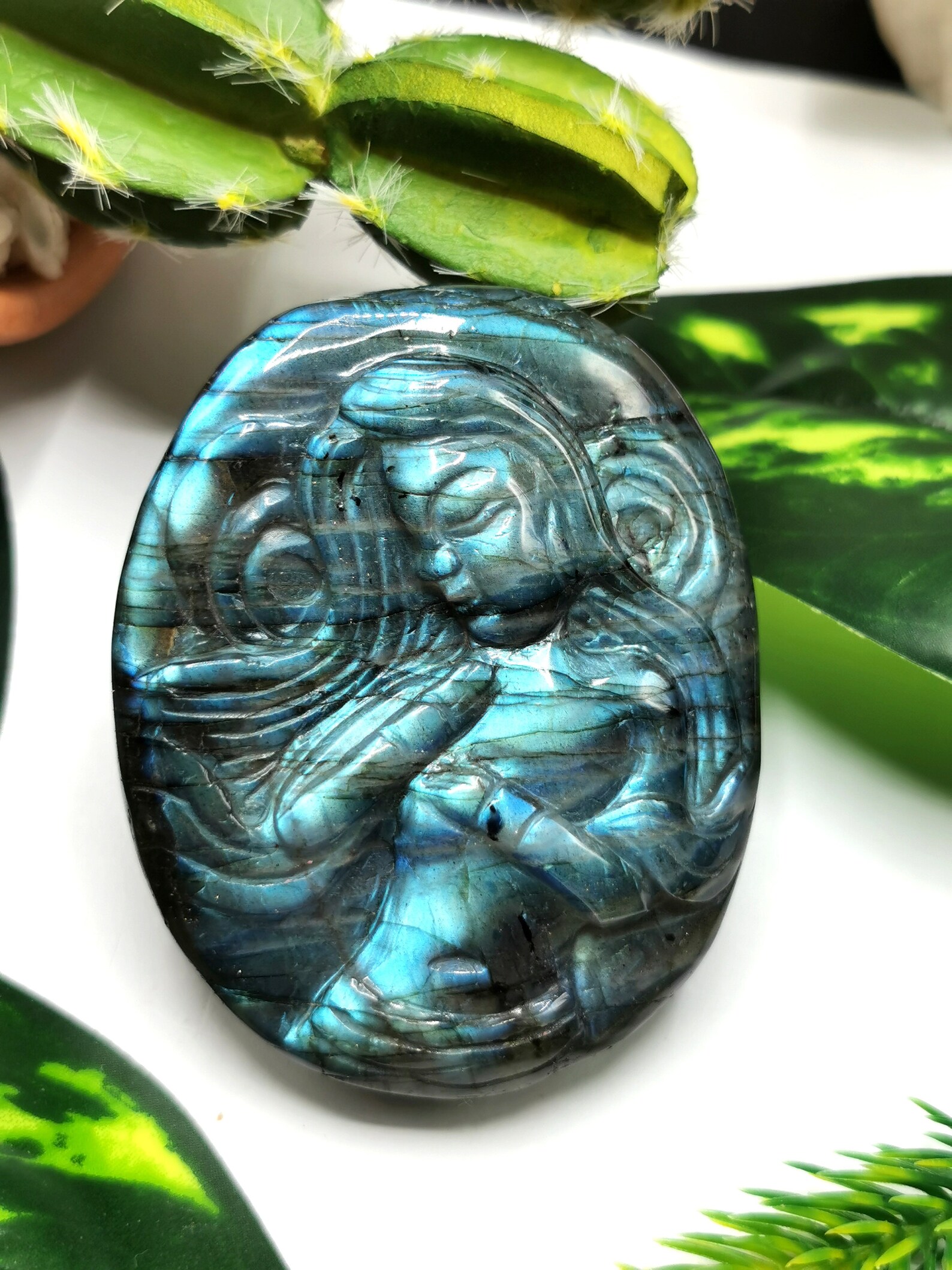 Intricately hand carved Goddess on natural labradorite stone | Etsy