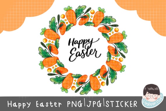 Wreath Carrot Easter Floral Clipart Easter Sticker Easter | Etsy