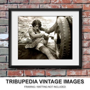 Woman in Stockings Changing Car Tire Wall Art Vintage 1930s Studio ...