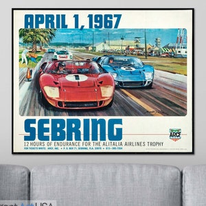 Vintage 1967 Sebring Race Poster Print Wall Art Ford GT40 Framed Print ...
