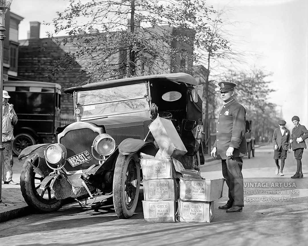 1920s Police Officer With Seized Alcohol Car Crash Photo Print 1922 ...