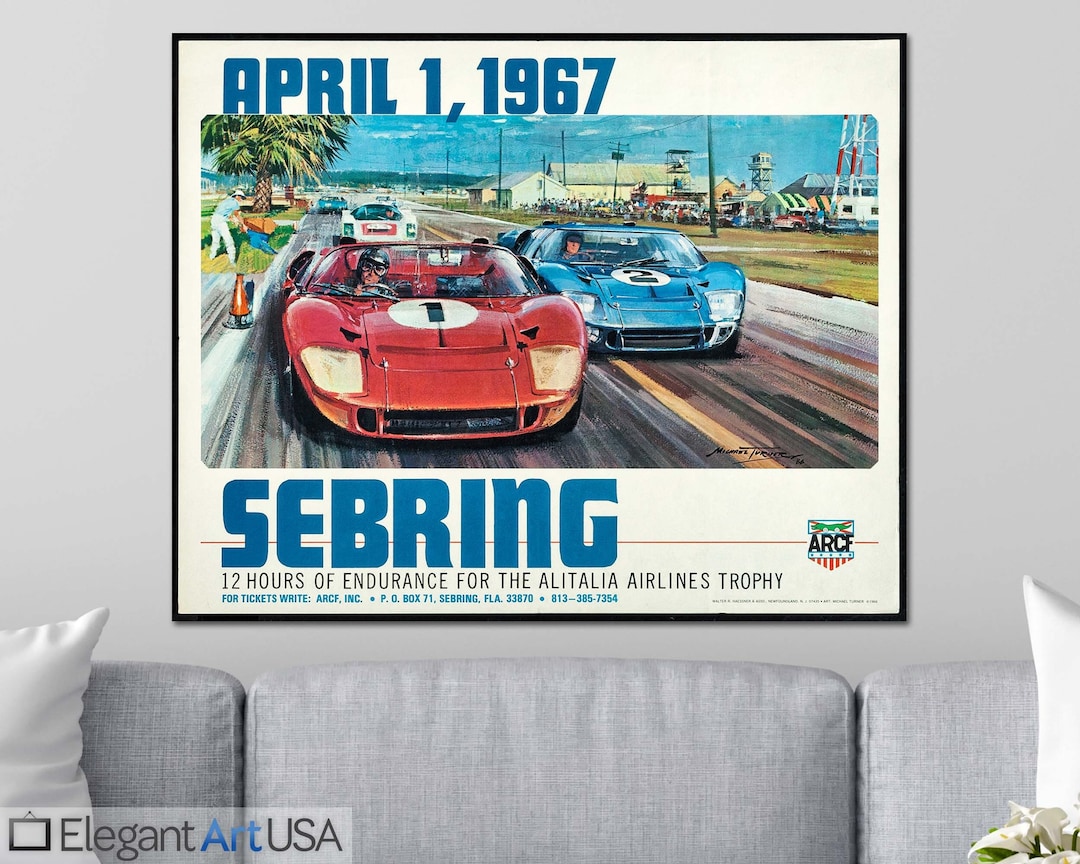 Vintage 1967 Sebring Race Poster Print, Framed Print, Canvas Gallery ...