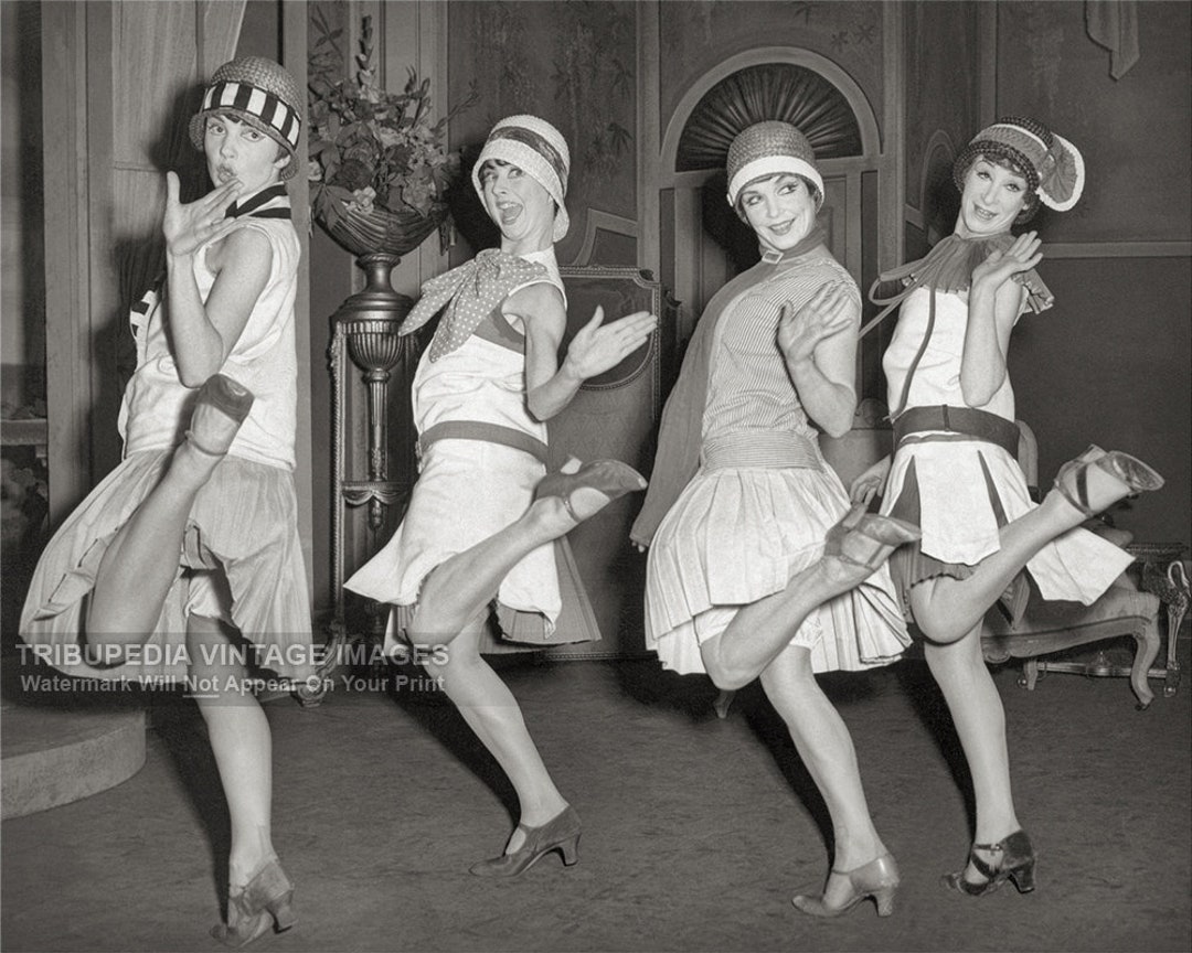 Vintage 1920s Photo Of Four Flappers Dancing The Charleston Jazz