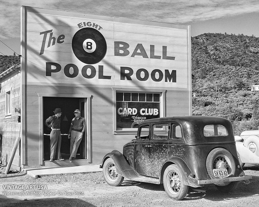 Eight Ball Pool Room Vintage 1940 Photo Print - 8 Ball Pool Hall ...
