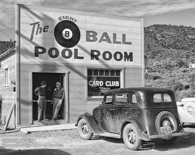 Eight Ball Pool Room Vintage 1940 Photo Print - 8 Ball Pool Hall ...