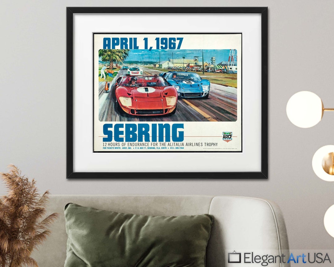 Vintage 1967 Sebring Race Poster Print, Framed Print, Canvas Gallery ...