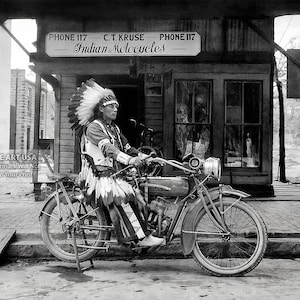 Native American on Indian Motorcycle Vintage Photo Art Print - Etsy
