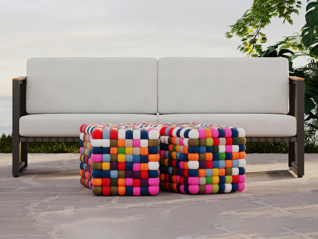 Reefelt Felt Ball Pouf Rainbow & Ocean Ultimate Multicolor Felt Ball ...