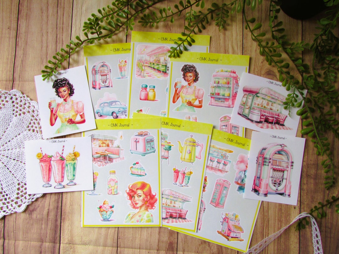 Sheets of Stickers vintage Diner Stickers for Art Journal, Bullet ...