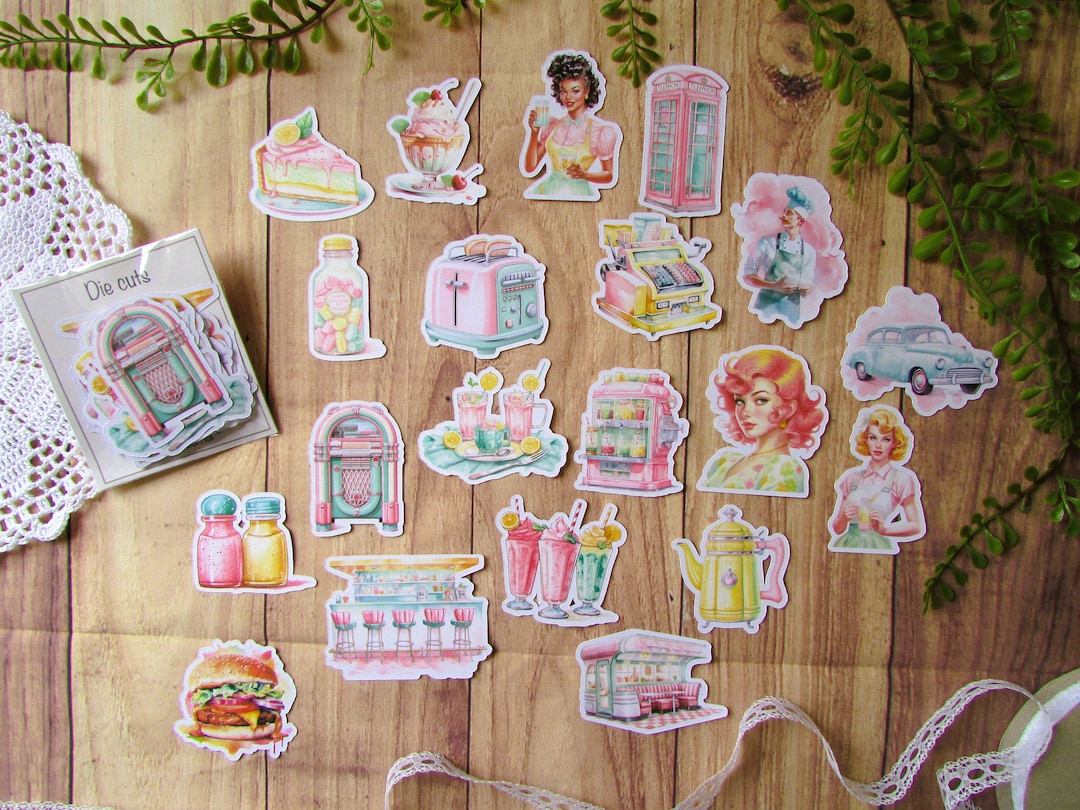 Pack of Die Cuts vintage Diner Paper Cutouts for Scrapbooking, Art ...