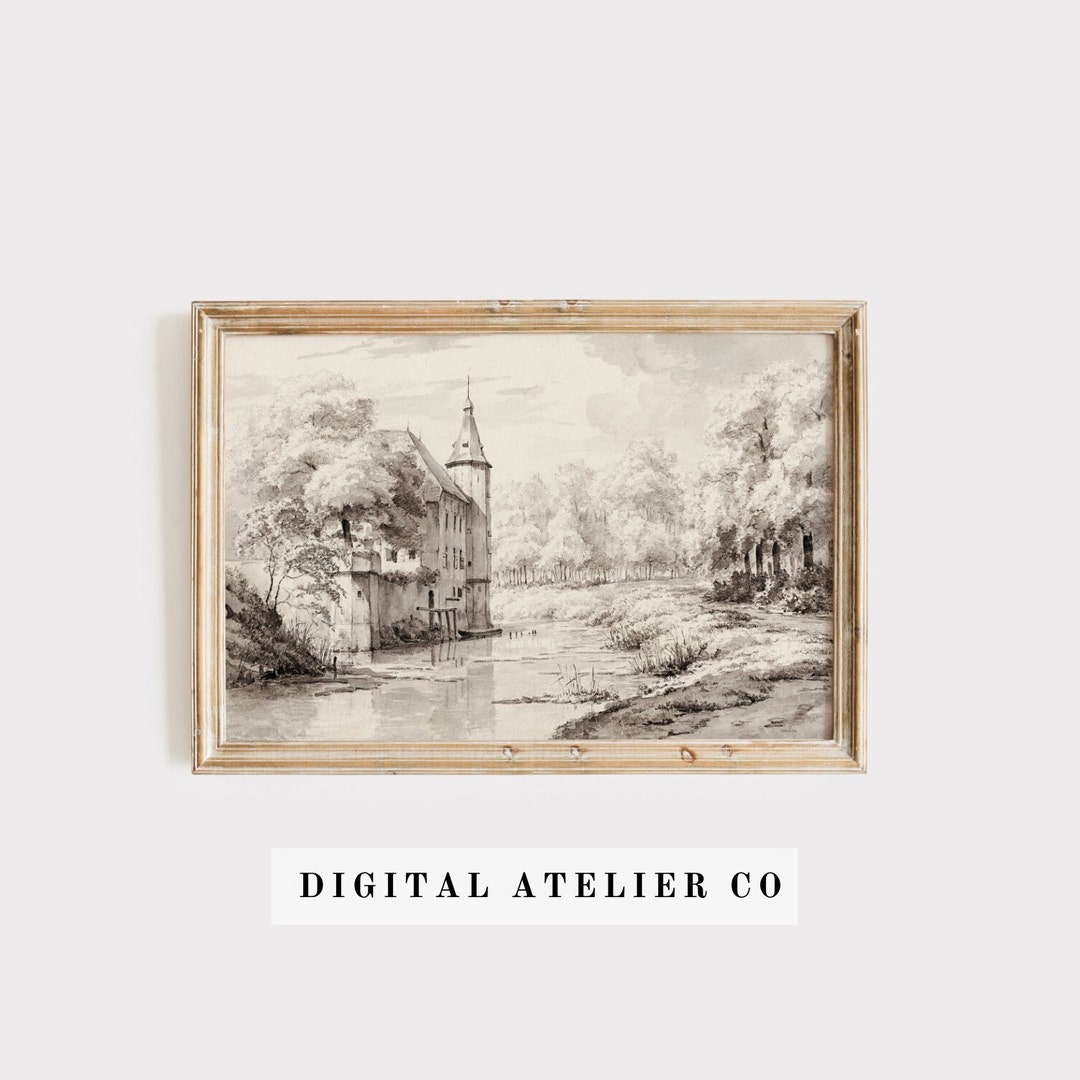 Vintage Architecture Drawing Print Pencil Sketch Antique Etching 2148 ...