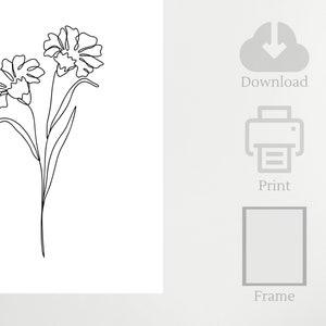 January Birth Flower Carnation Line Drawing Home Decor Flower Line Art ...