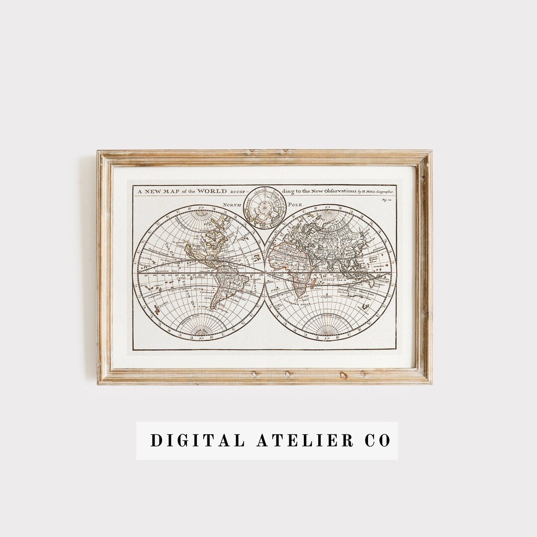 Vintage World Map Ancient Travel Poster Printable Art Nautical Decor ...