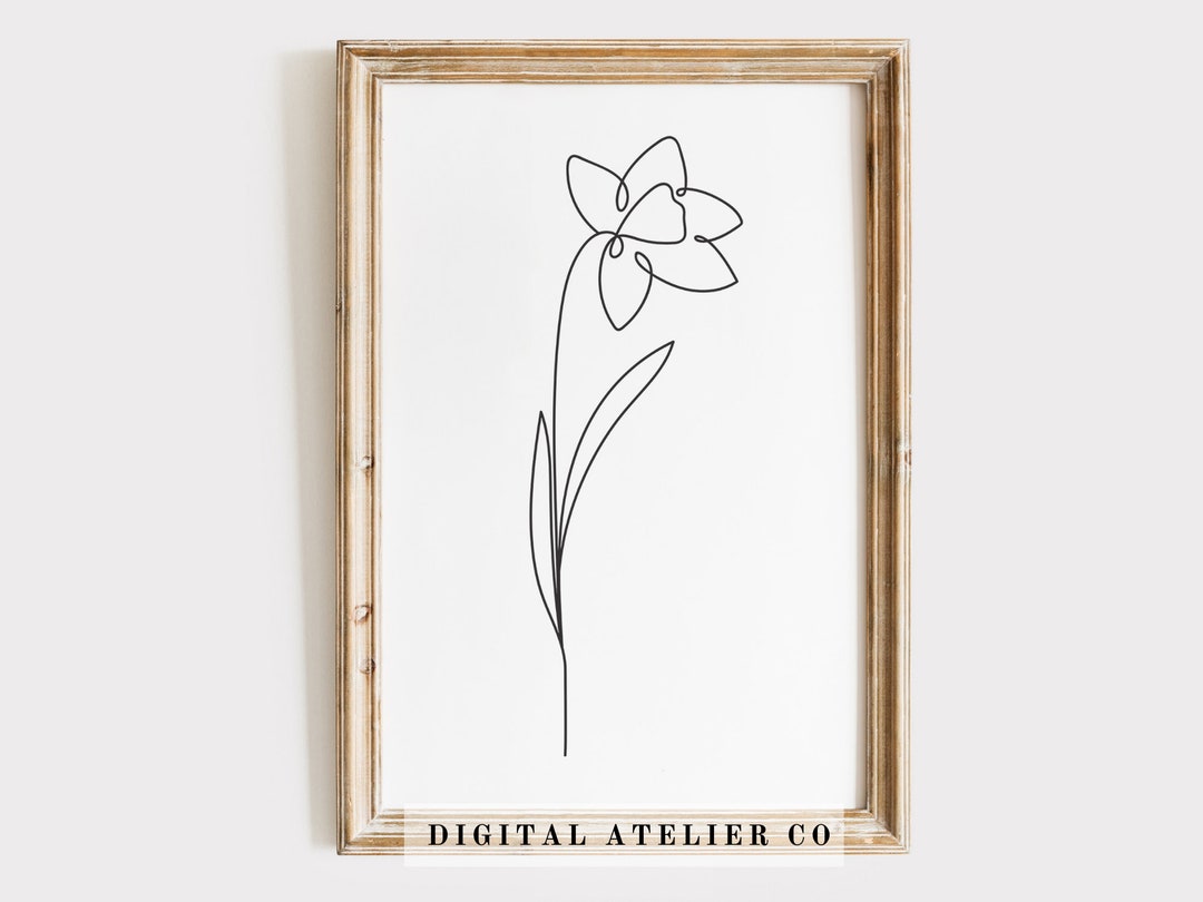 Birth Flower March Daffodil Line Drawing Home Decor Printable Flower ...