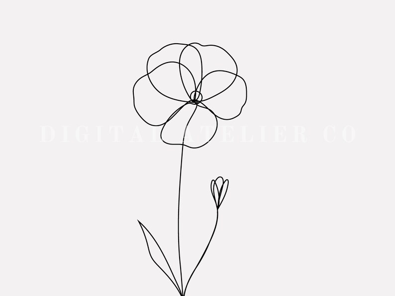 Birth Flower February Violet Line Drawing Home Printable Decor - Etsy