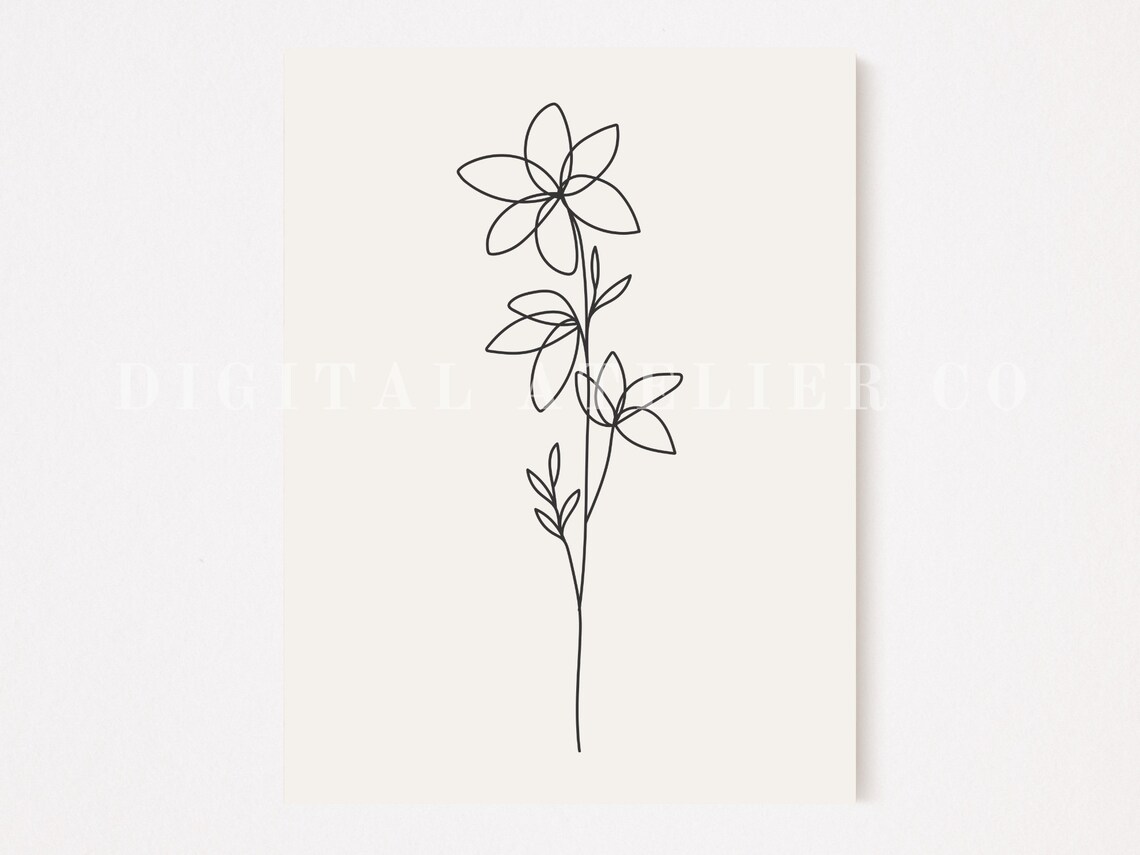 Larkspur July Birth Flower Line Drawing Flower Line Art Gift for Her ...