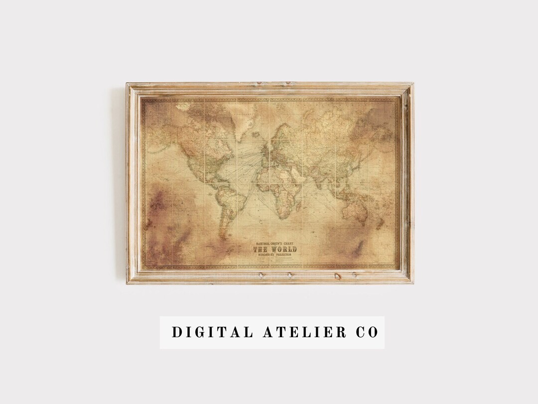 Vintage World Map Ancient Travel Poster Printable Art Nautical Decor ...