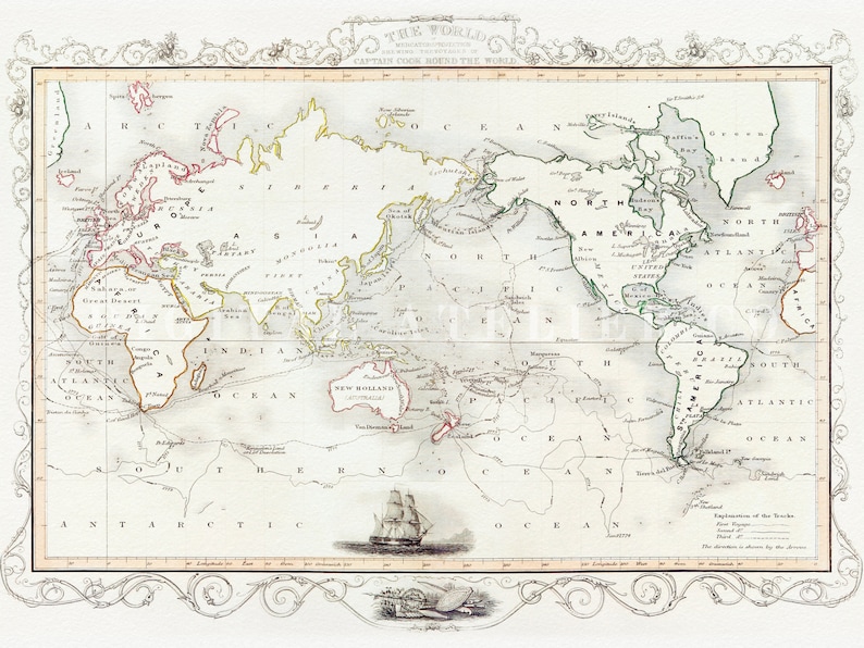 Vintage World Map Ancient Travel Poster Printable Art Nautical - Etsy