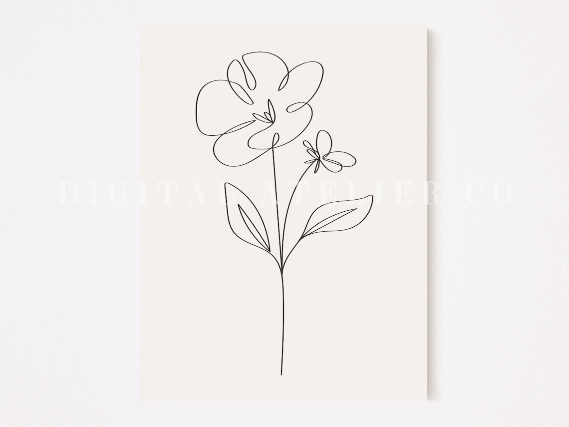 Birth Flower February Violet Line Drawing Home Printable - Etsy