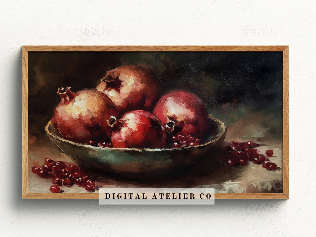 Vintage Dark Moody Fruit Painting Samsung Frame TV Art Pomegranate Dark ...