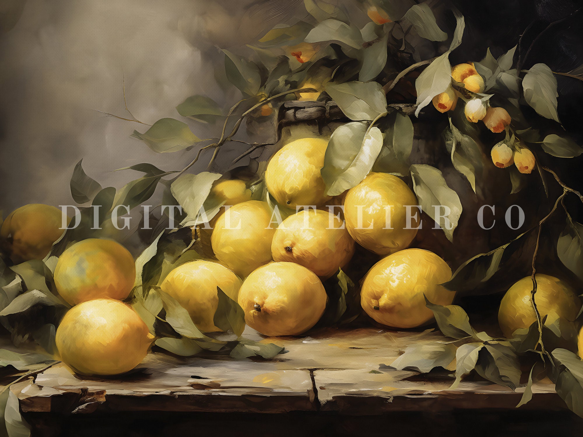 Vintage Fruit Painting Lemon Print Vintage Still Life Print Rustic ...