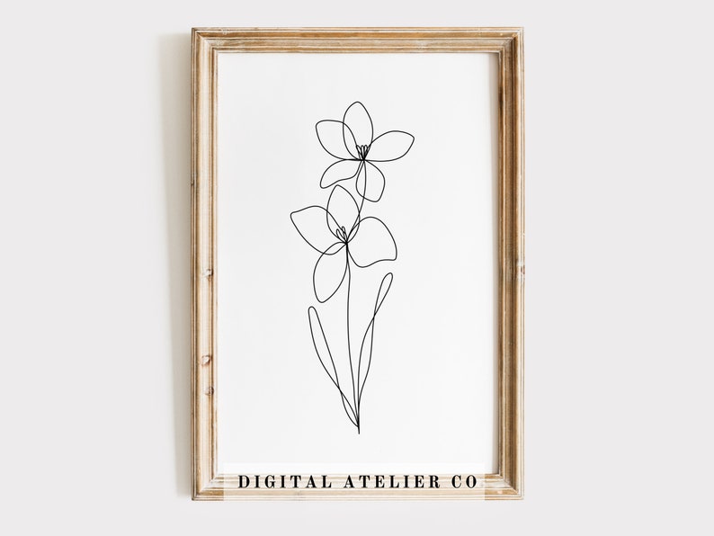 Birth Flower August Gladiolus Line Drawing Home Decor Printable Flower ...
