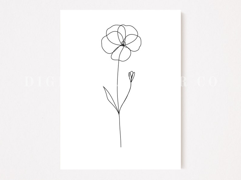 Birth Flower February Violet Line Drawing Home Printable Decor - Etsy