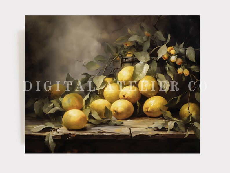 Vintage Fruit Painting Lemon Print Vintage Still Life Print Rustic ...