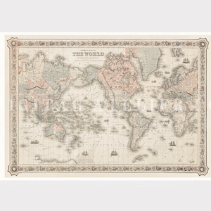 Vintage World Map Ancient Travel Poster Printable Art Nautical Decor ...