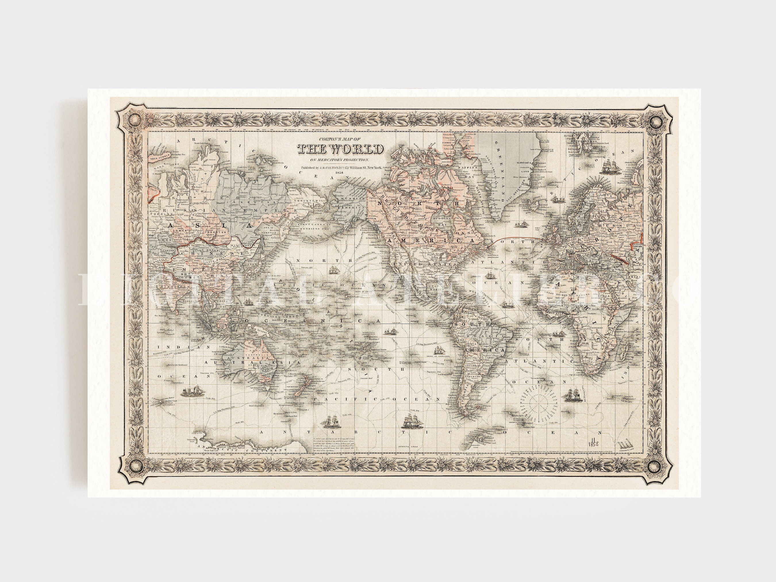 Vintage World Map Ancient Travel Poster Printable Art Nautical Decor ...