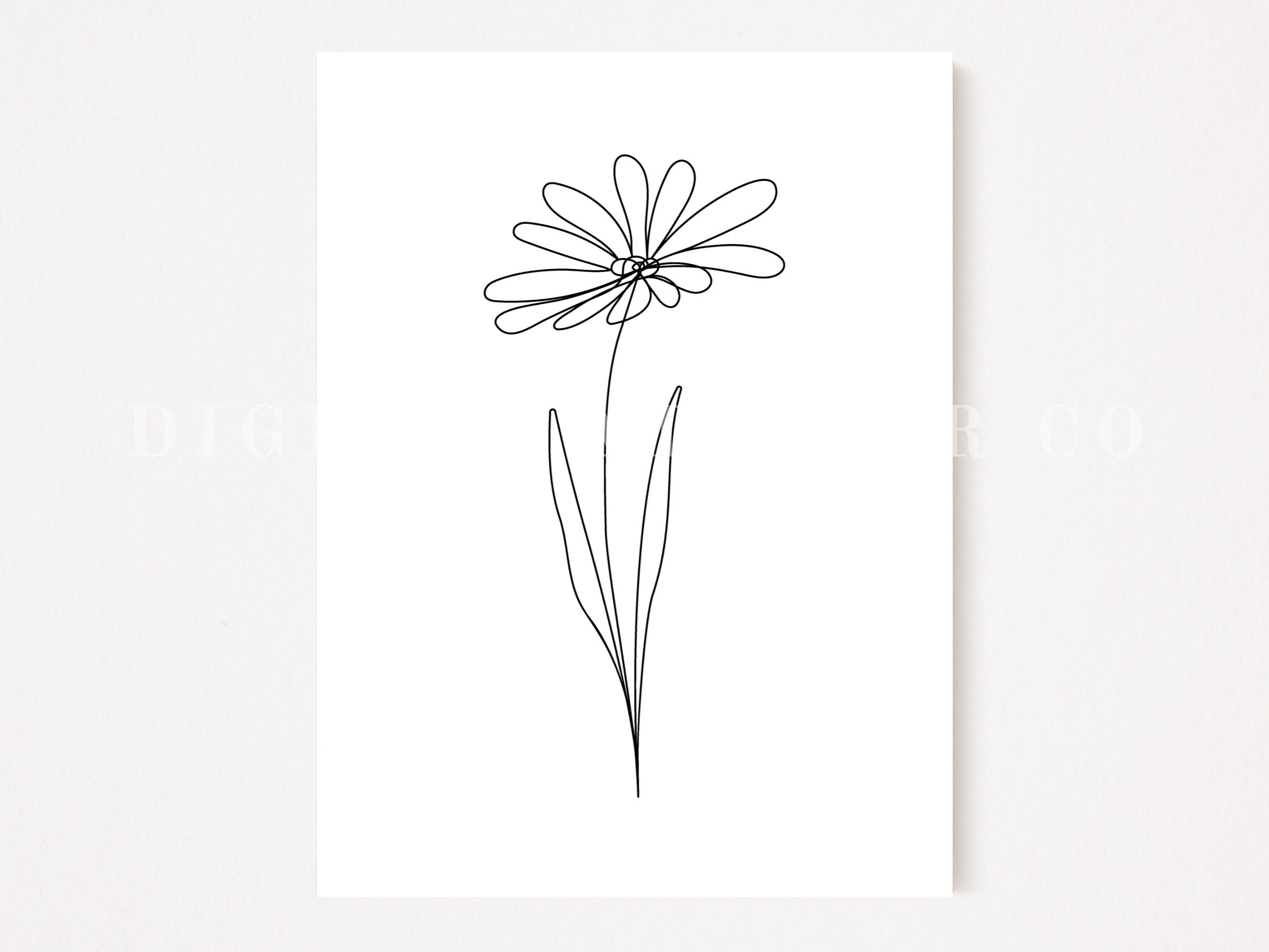 Birth Flower April Daisy Line Drawing Flower Line Art Home - Etsy