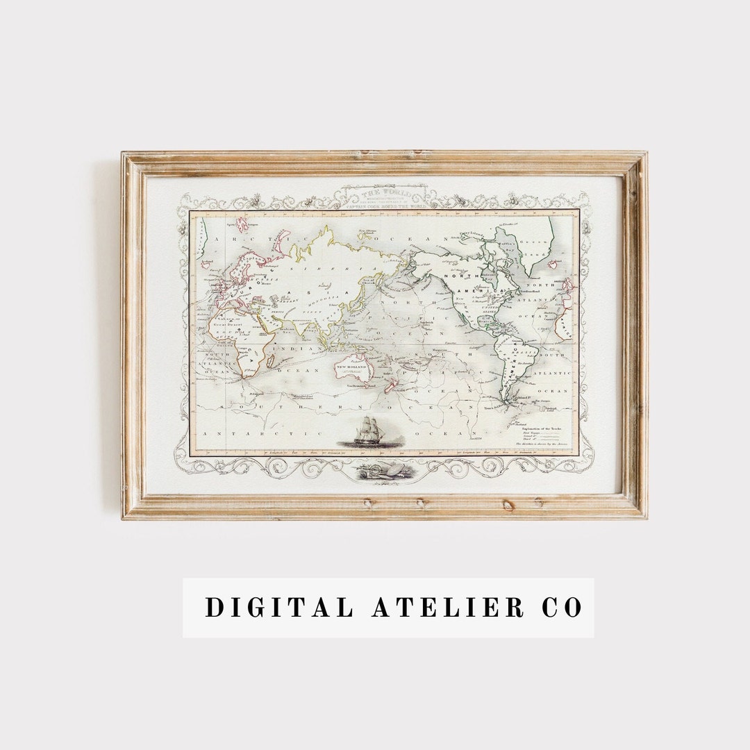 Vintage World Map Ancient Travel Poster Printable Art Nautical Decor ...