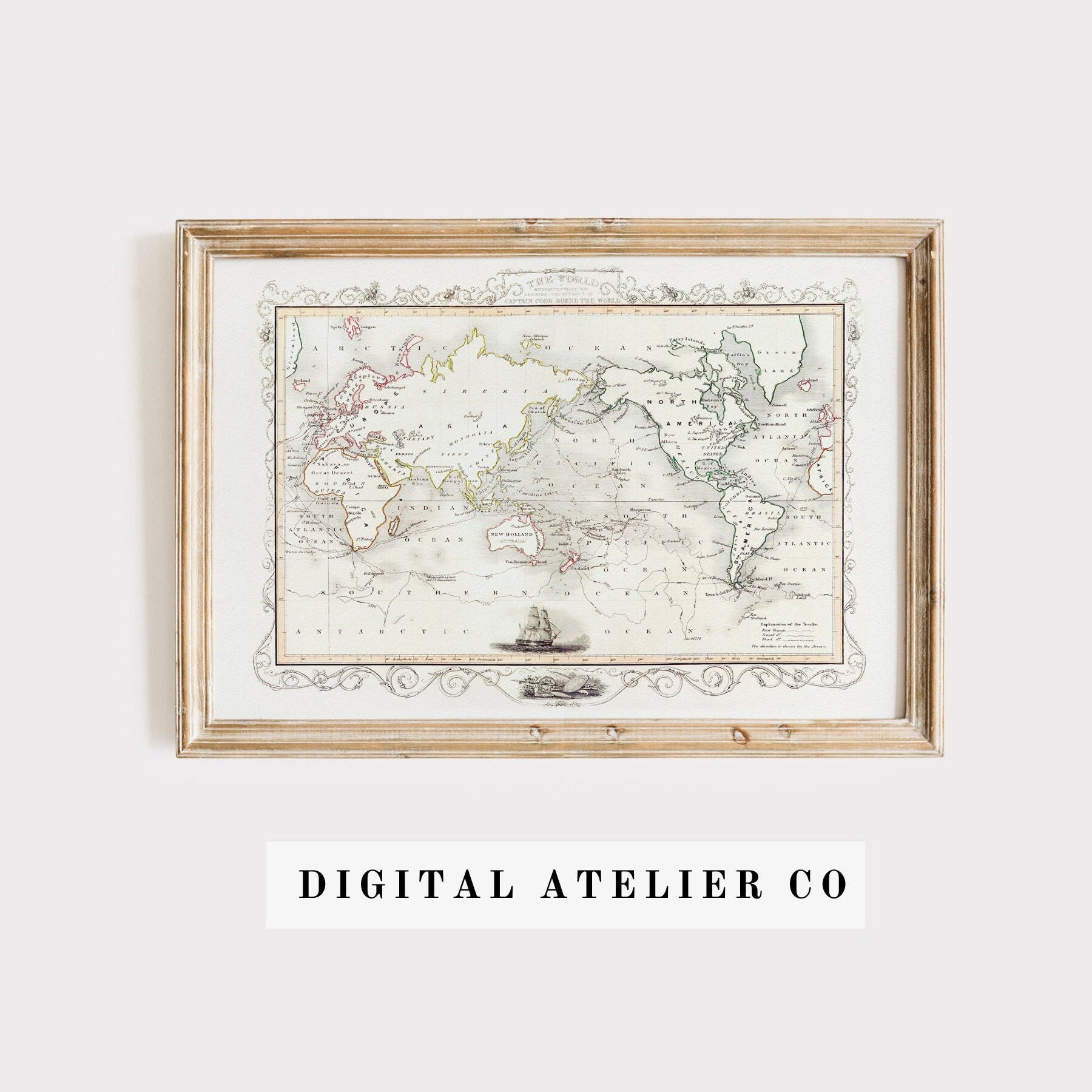 Vintage World Map Ancient Travel Poster Printable Art Nautical Decor ...