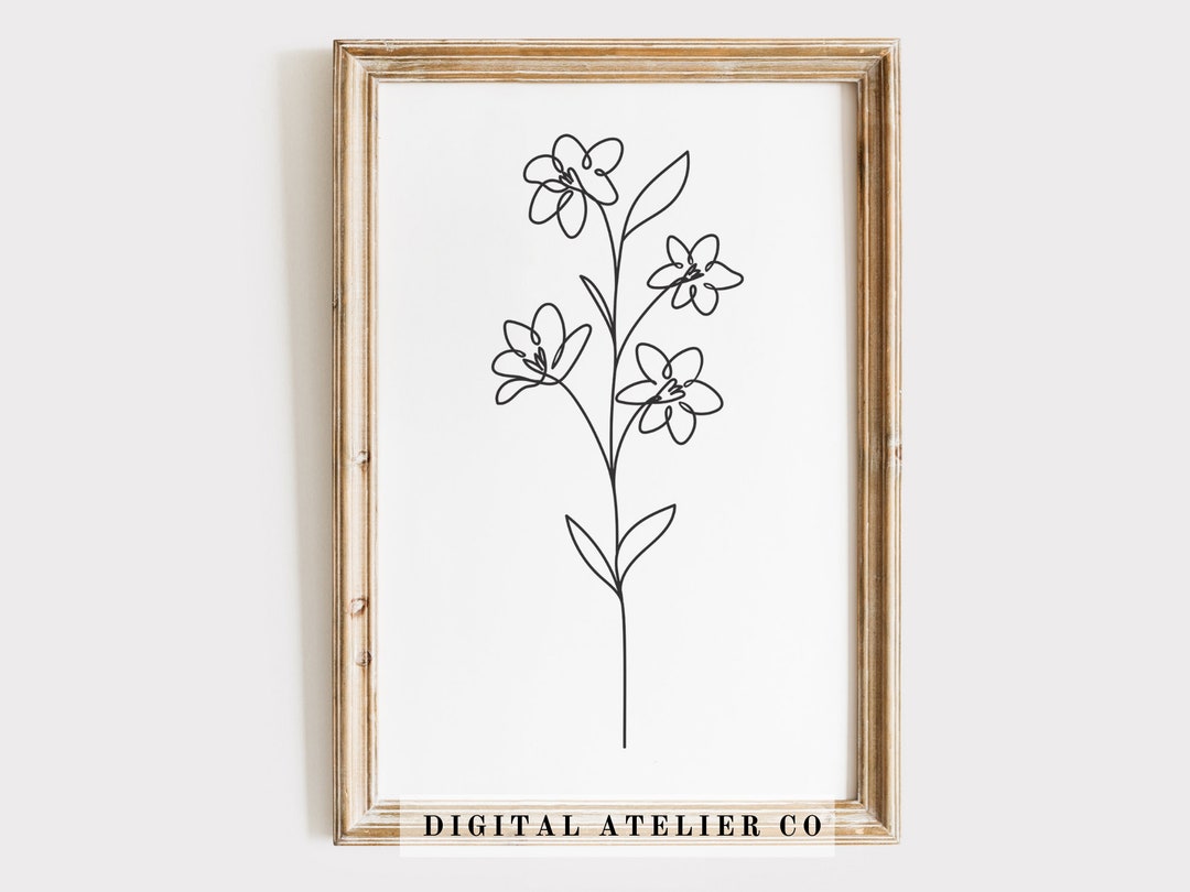 Larkspur July Birth Flower Line Drawing Home Printable Flower Line Art ...