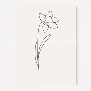 Birth Flower March Daffodil Line Drawing Home Decor Printable Flower ...