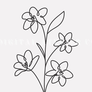 Larkspur July Birth Flower Line Drawing Home Printable Flower Line Art ...