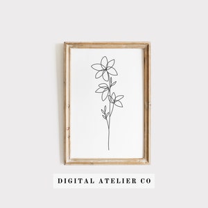 Larkspur July Birth Flower Line Drawing Flower Line Art Gift for Her ...