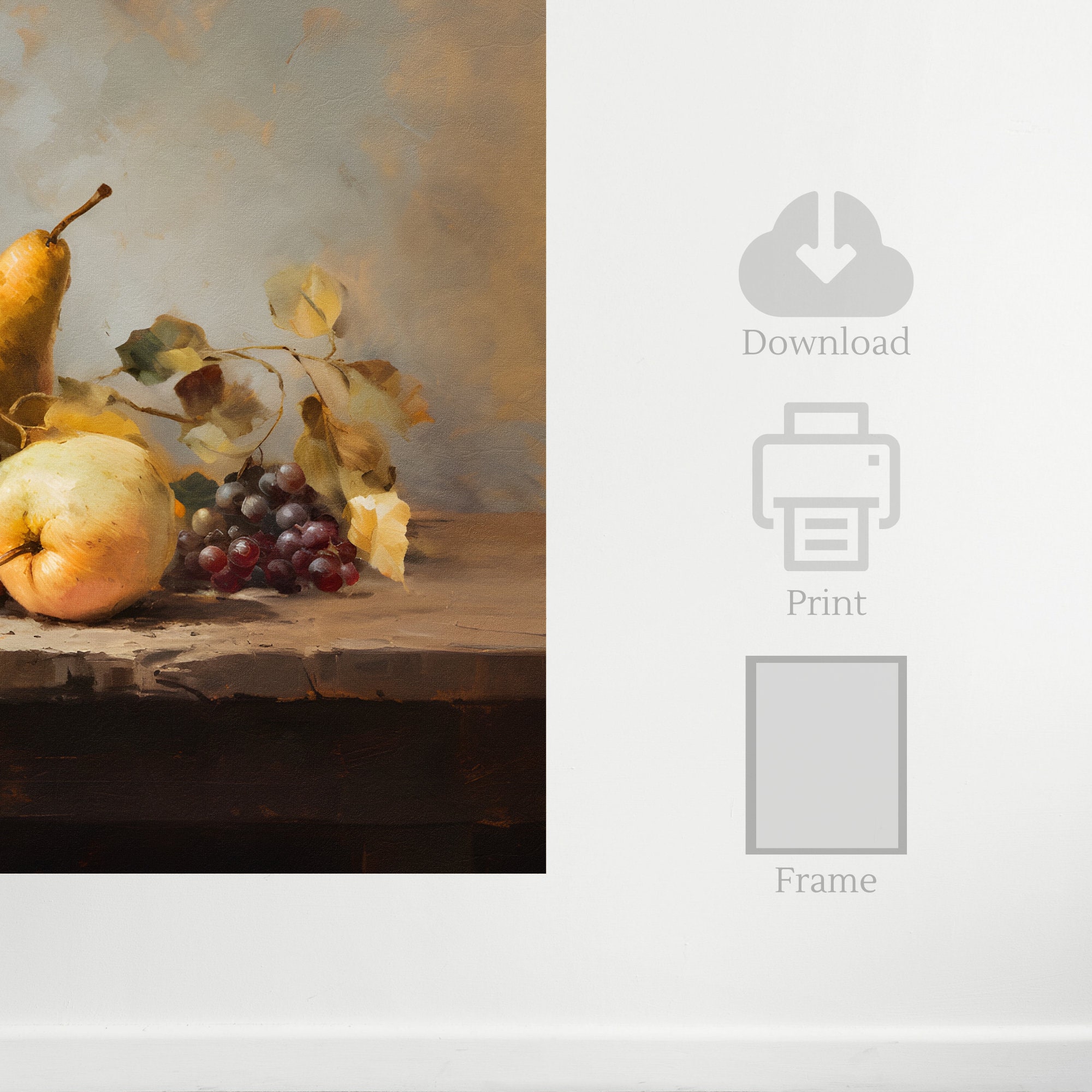Vintage Pear and Grape Mixed Fruit Painting Print in Still Life Art ...