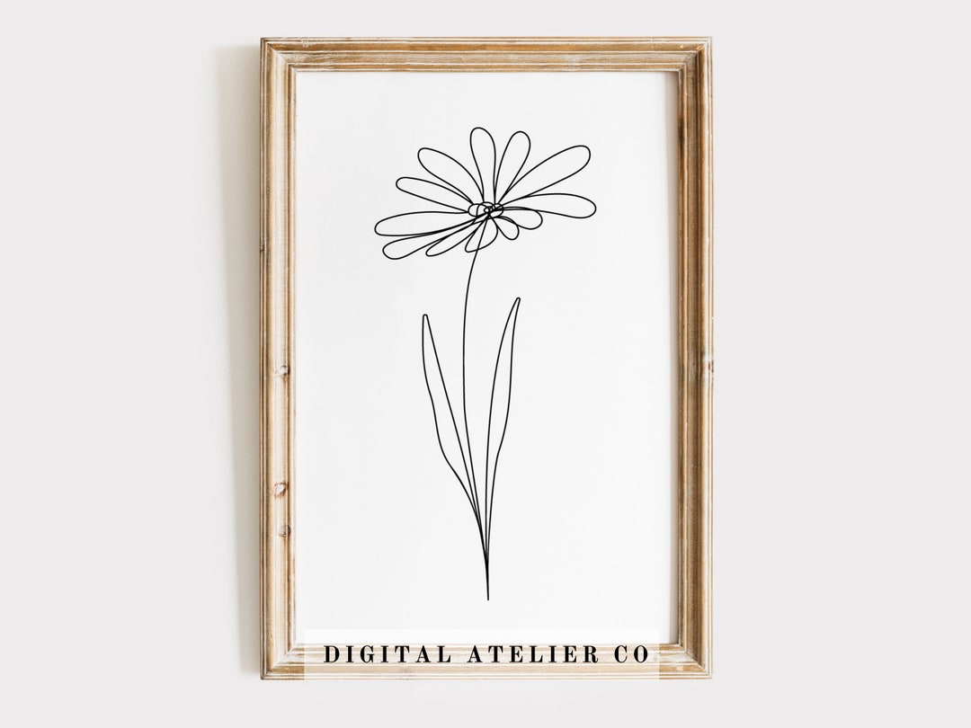 Birth Flower April Daisy Line Drawing Flower Line Art Home Decor ...