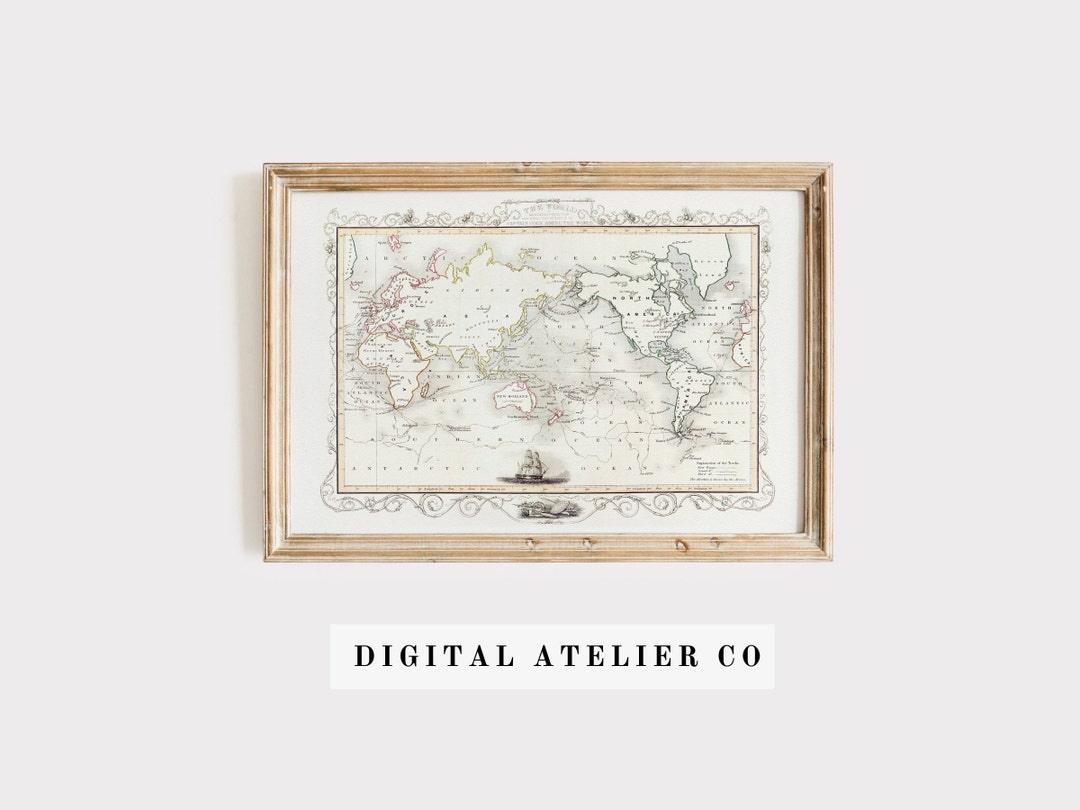 Vintage World Map Ancient Travel Poster Printable Art Nautical - Etsy