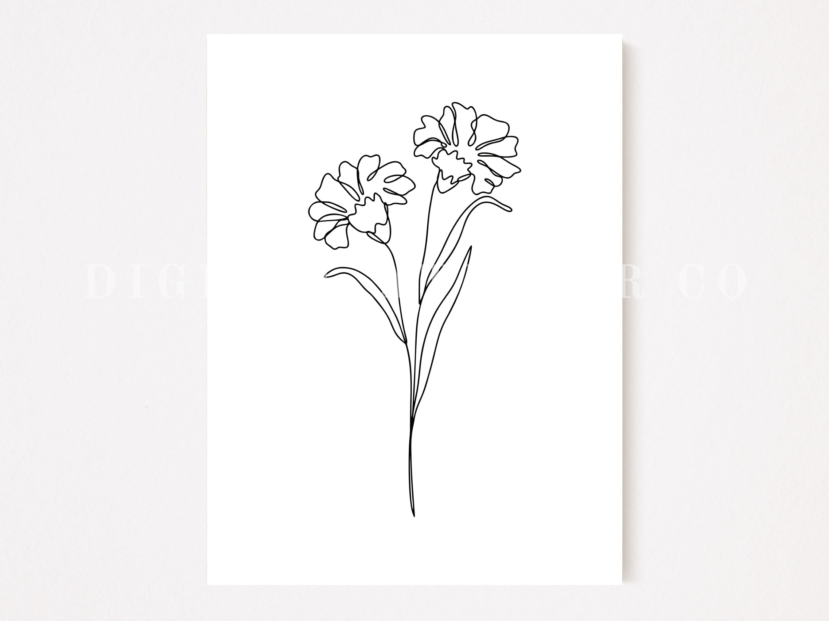 January Birth Flower Carnation Line Drawing Home Decor Flower Line Art ...