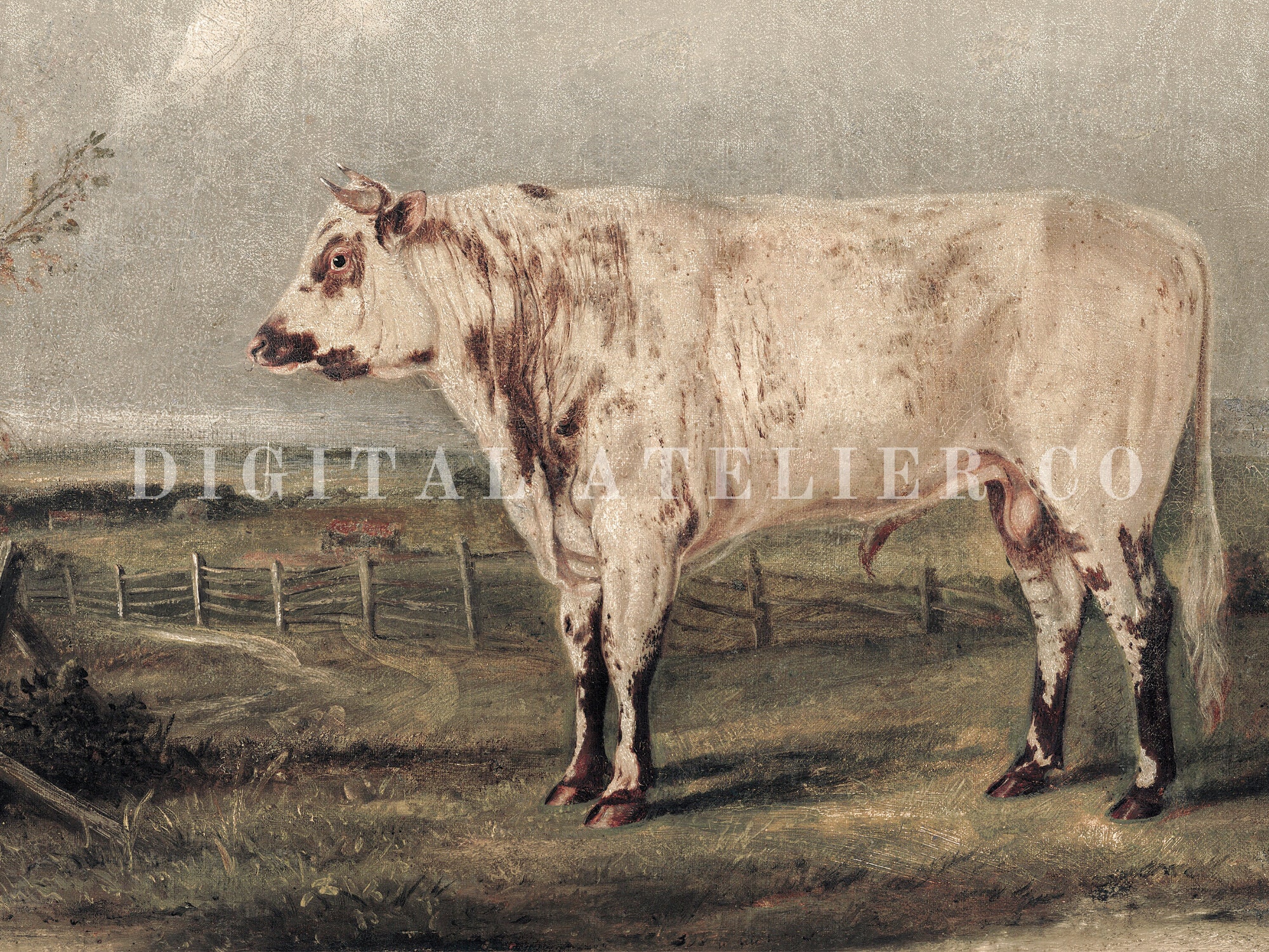 Vintage Cow Print Animal Wall Art Country Oil Painting 2109 - Etsy