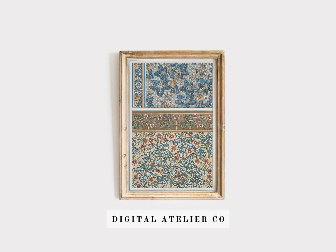 Vintage Rustic Textile Pattern Wall Art Autumn Print French Country ...