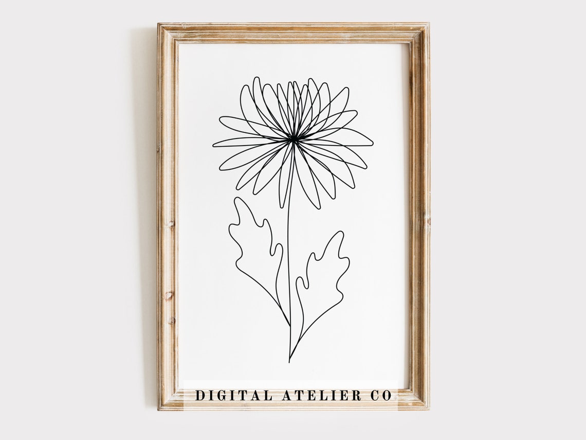 Birth Flower November Chrysanthemum Line Drawing Flowers - Etsy
